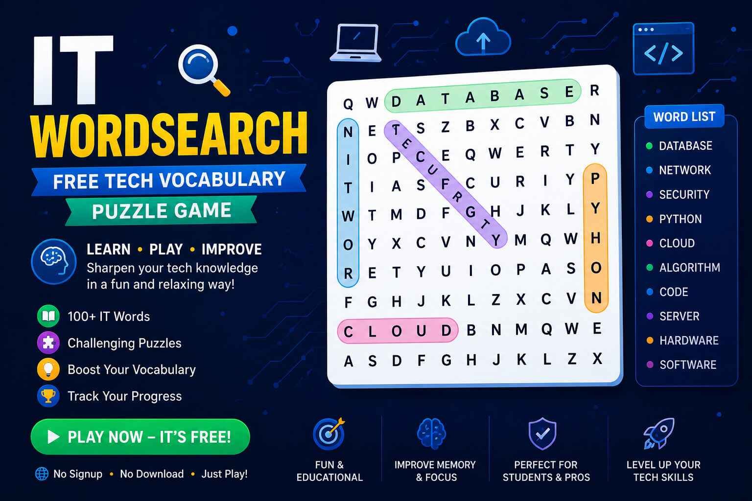 IT WordSearch – Free Tech Vocabulary Puzzle Game